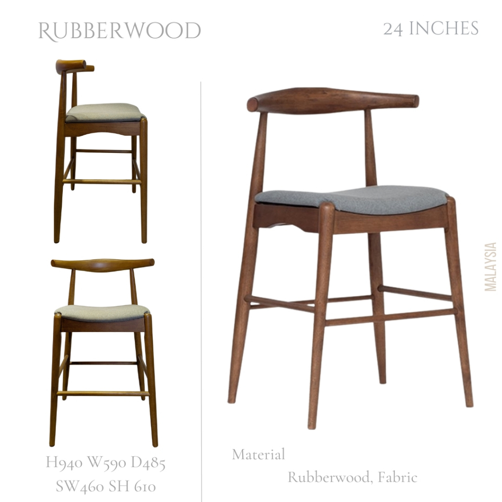 24-Inch Rubberwood Wide Seat Island Bar Counter Chair, Kitchen Bar ...