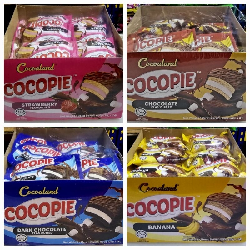 24pcs Cocoland Cocopie Dark Chocolate Vanilla Strawberry Banana Marshmallow Cake Kek Pisang ...