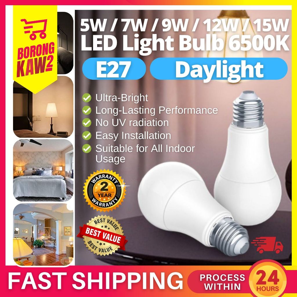E27 LED Light Bulb Cool Daylight Energy Saving Mentol Lampu ( 3W 5W 7W 9W 12W 15W 18W 25W ...