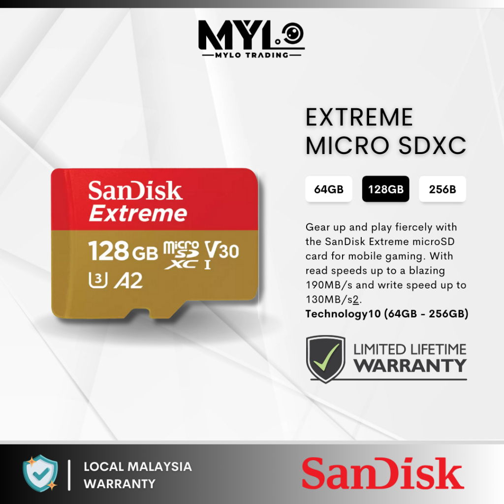 Sandisk Extreme Up To 190MB/S MicroSD Card A2 Class 10 (32GB | 64GB | 128GB | 256GB) (SDSQXAF ...