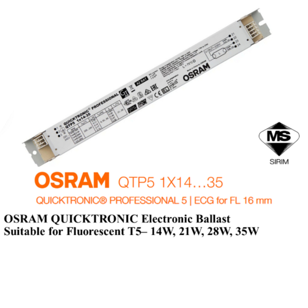 OSRAM Electronic Ballasts, QTP5 1X14…35, for T5 fluorescent lamp, 14W ...