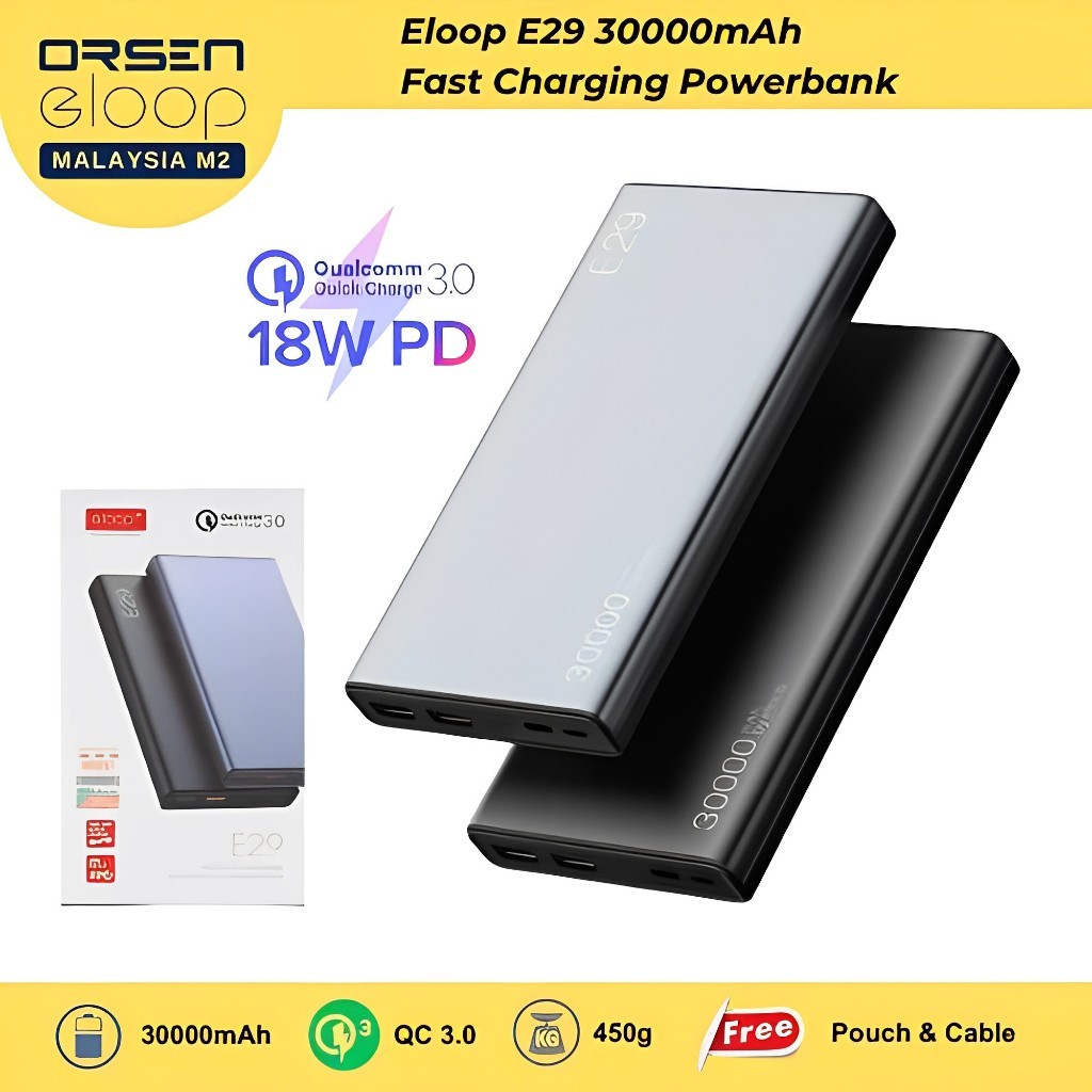 Orsen Eloop E29 Power Bank Quick Charge 3.0 + PD Fast Charging Dual Way Type-C (30000mAh ...