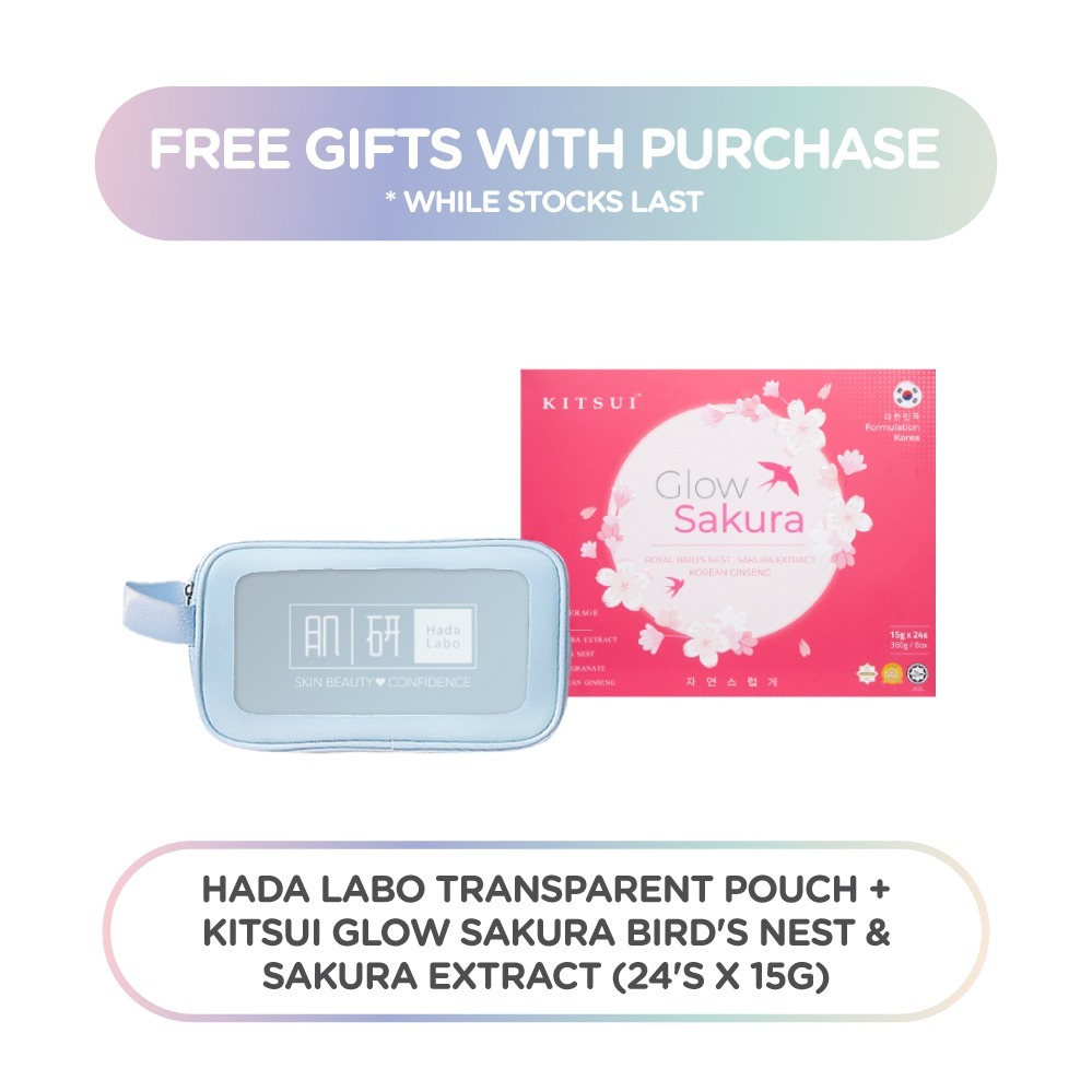 Hada Labo Transparent Pouch + KITSUI Glow Sakura Bird's Nest & Sakura ...