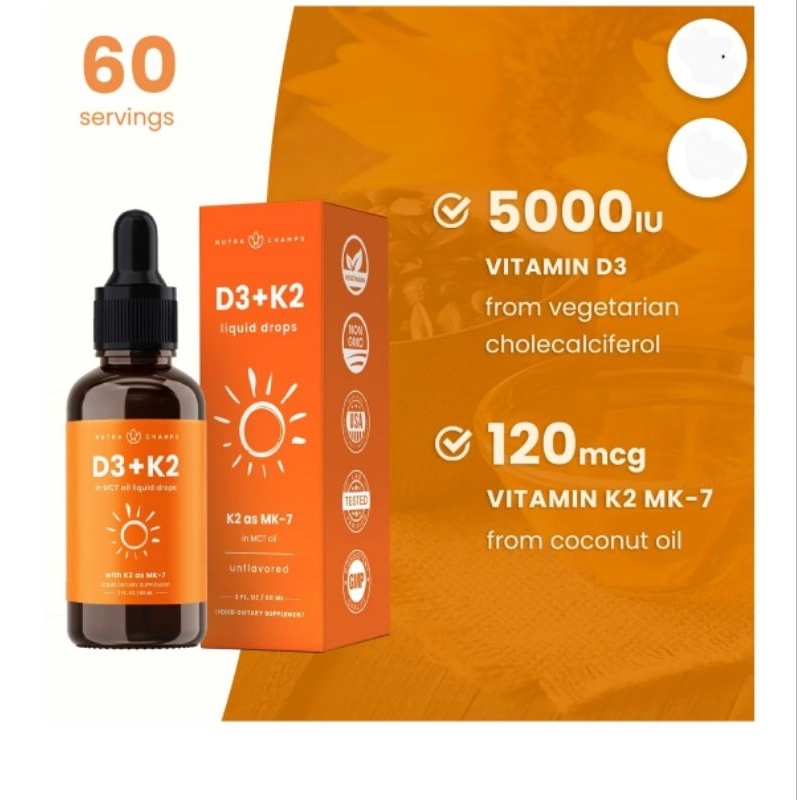 Vitamin D3 + K2 Liquid Drops Prevent osteoporosis or weak bones( 59ml ...