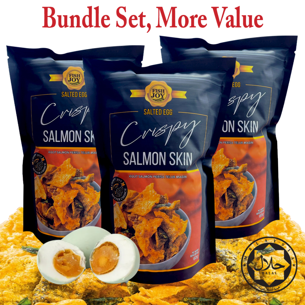 [Bundle Set] Salted Egg Crispy Salmon Skin 100% Salmon Skin Snacks ...