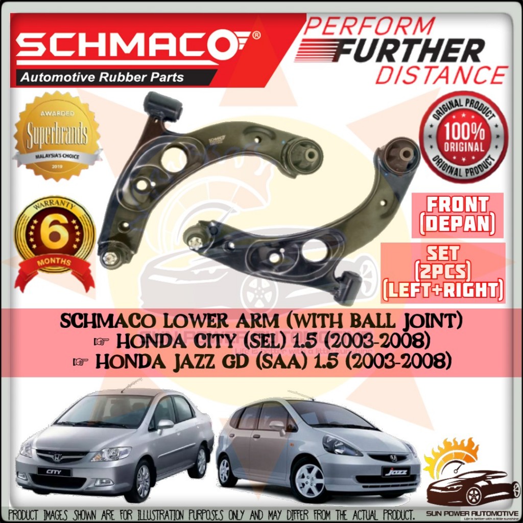 Honda City SEL 1.5 / Jazz GD SAA 1.5 (2003-2008) SCHMACO LOWER ARM SET ( FRONT LEFT & RIGHT ...