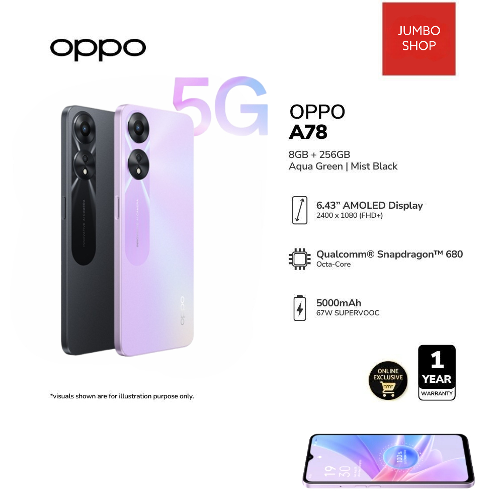 OPPO A78 5G |UP TO16 RAM Expansion w/ 256GB ROM | 33W SUPERVOOC ...