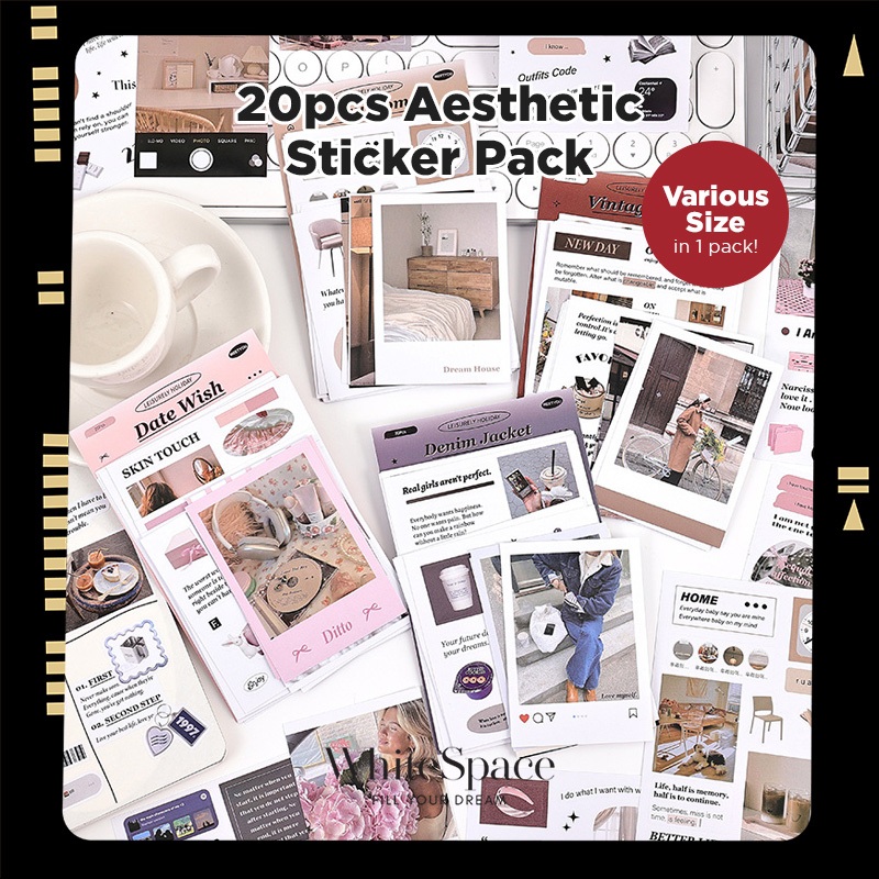Whitespace 20pcs ins Aesthetic Journal Sticker Pack Junk Journal ...