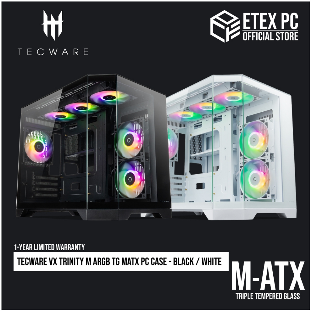 Tecware VX Trinity M ARGB TG mATX PC Case - Black / White # TWCA-VXTM ...
