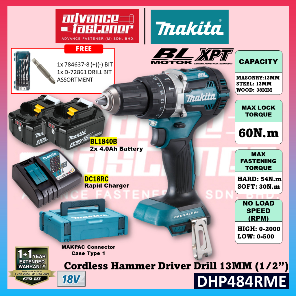 Makita DHP484RME / DHP484RFE / DHP484Z 18V Cordless Hammer Driver Drill ...