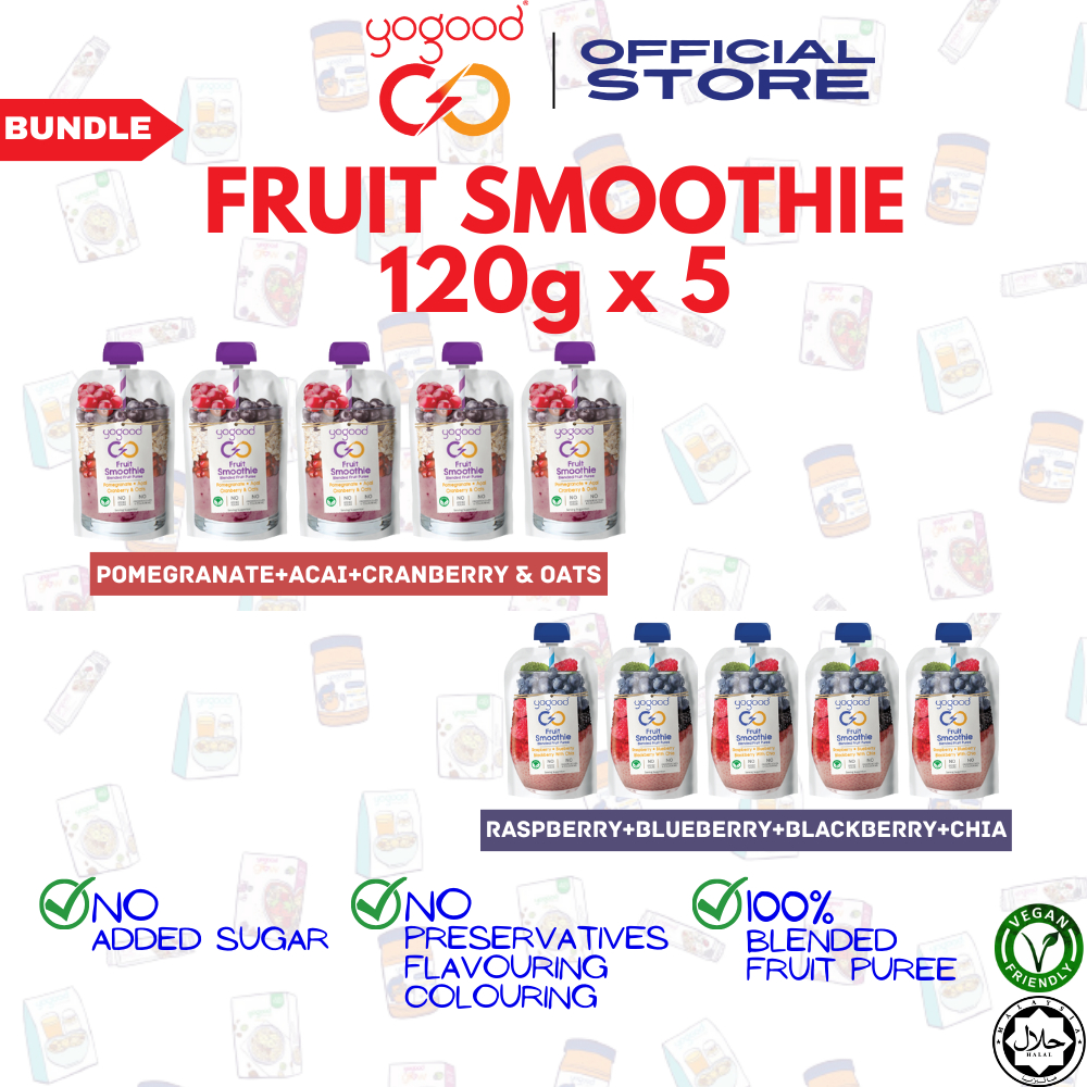 Yogood Go Pomegranate/Raspberry Fruit Smoothie 120gx5 Bundle deal | Shopee Malaysia