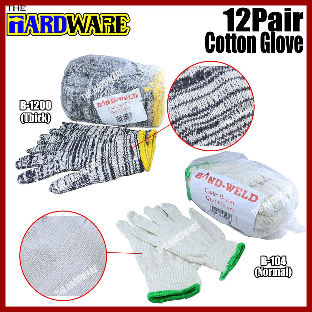 [12pairs]Cotton Glove Knitted Gardening Sarung Tangan Kain B-1200# ,B ...