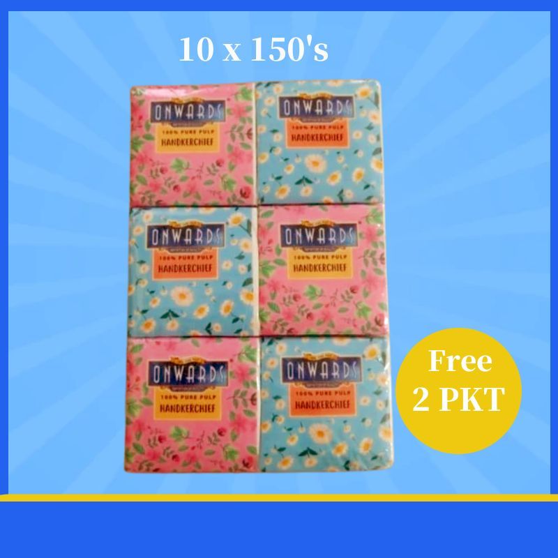 ONWARDS HANDKERCHIEF MINI PACK TISSUE 2PLY ( 10 Pack x 150's + Free 2 ...