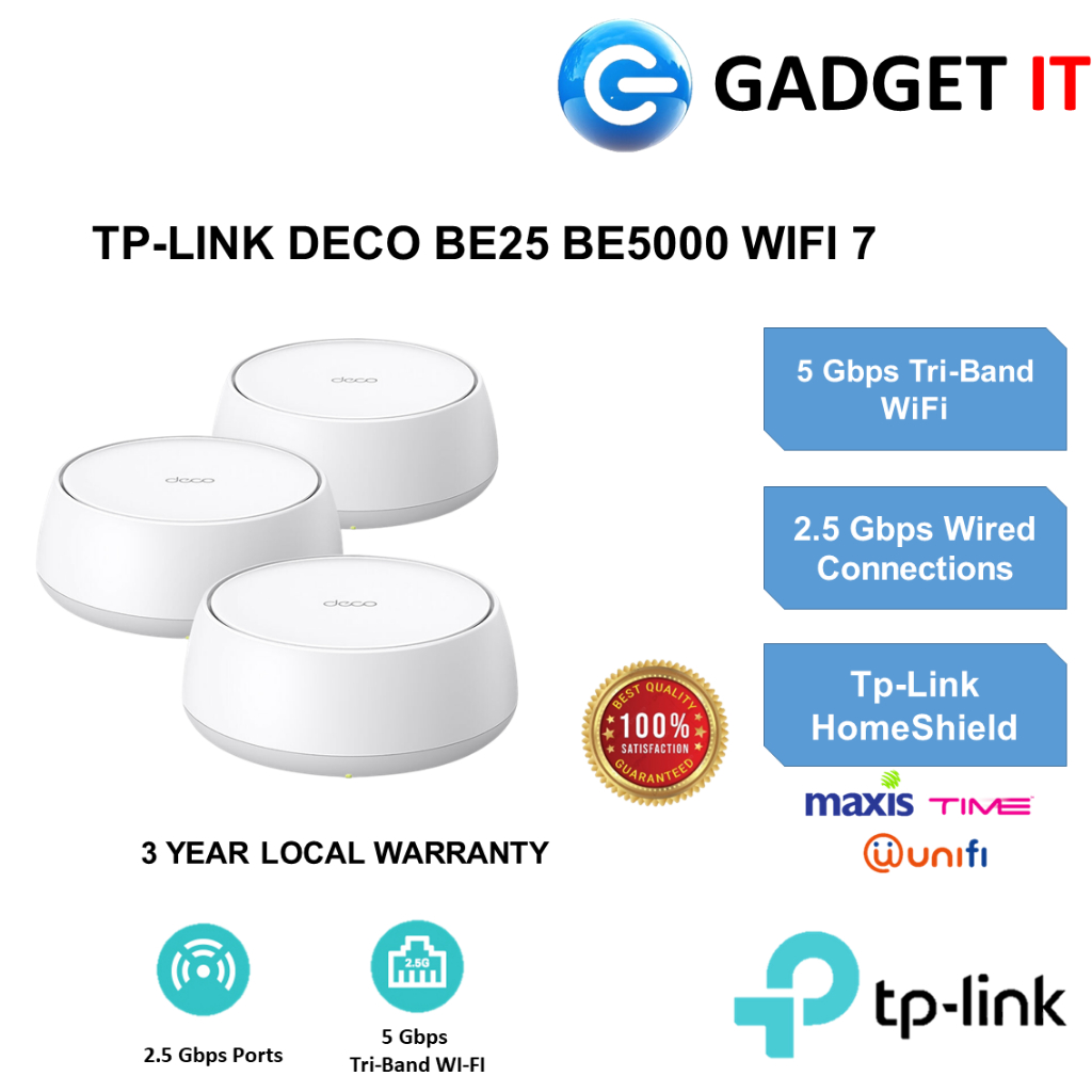 TP-LINK DECO BE25 BE5000 WIFI 7 DUAL-BAND WHOLE HOME MESH WIFI ROUTER ...