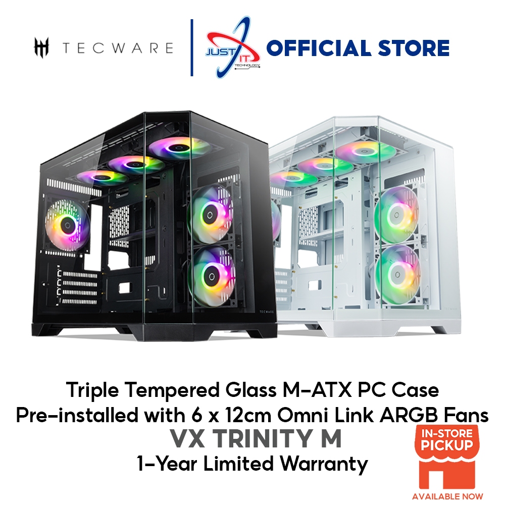TECWARE VX TRINITY M TRIPLE TEMPERED GLASS M-ATX CASE WITH PRE-INSTALL ...