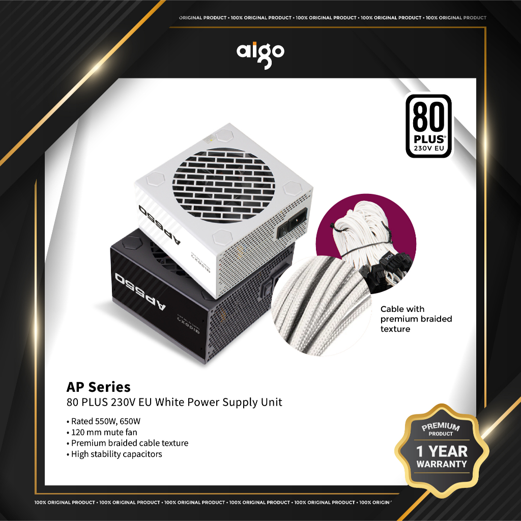 Aigo AP Series 550/650/750Watt 80 Plus 230V EU White ATX Power Supply ...