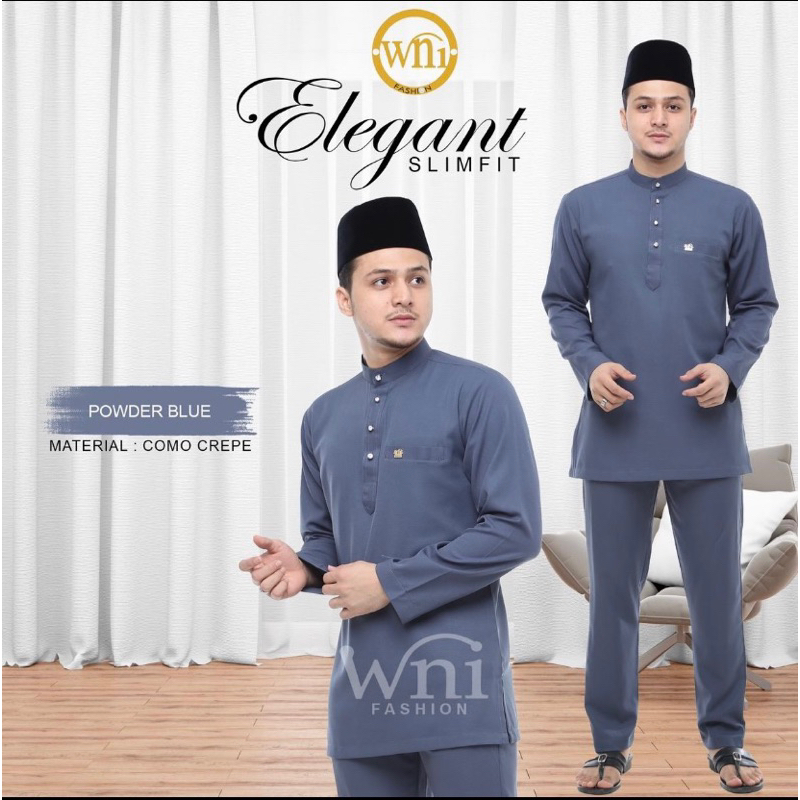 BAJU MELAYU SLIMFIT ELEGANT POWDER BLUE (FREE BUTANG) | Shopee Malaysia