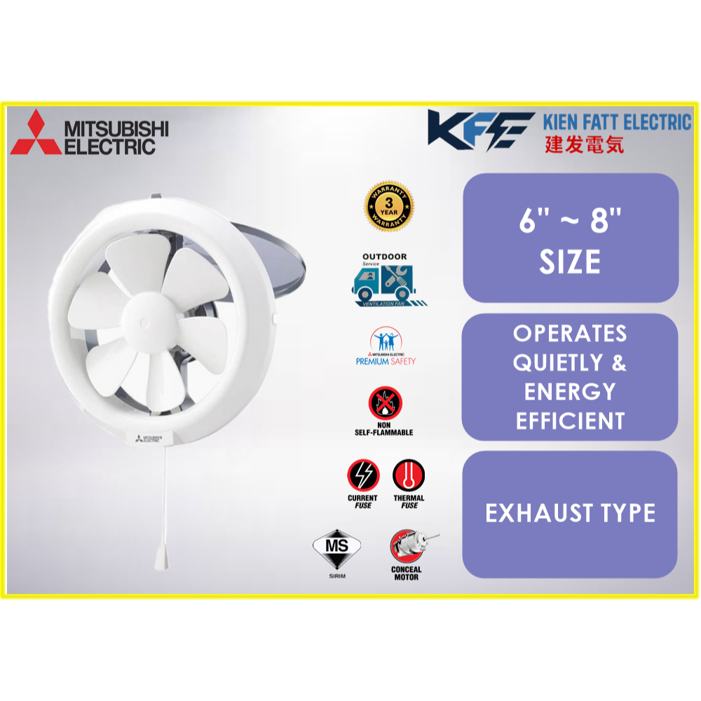 Mitsubishi Electric Glass-Mounted Ventilator 6" V15SL6T/ 8" V20SL6T ...