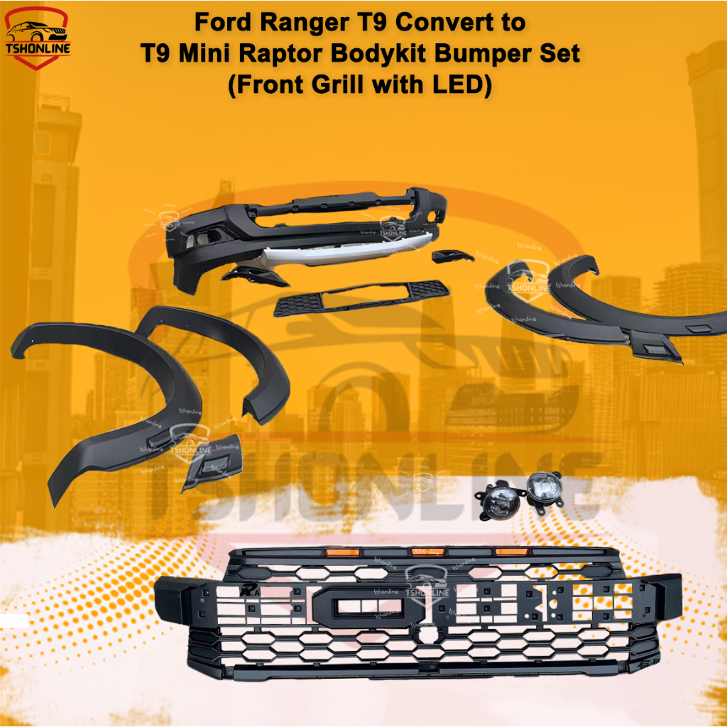 Ford Ranger T9 Convert T9 Mini Raptor Bodykit Bumper Set (Grill Fender ...