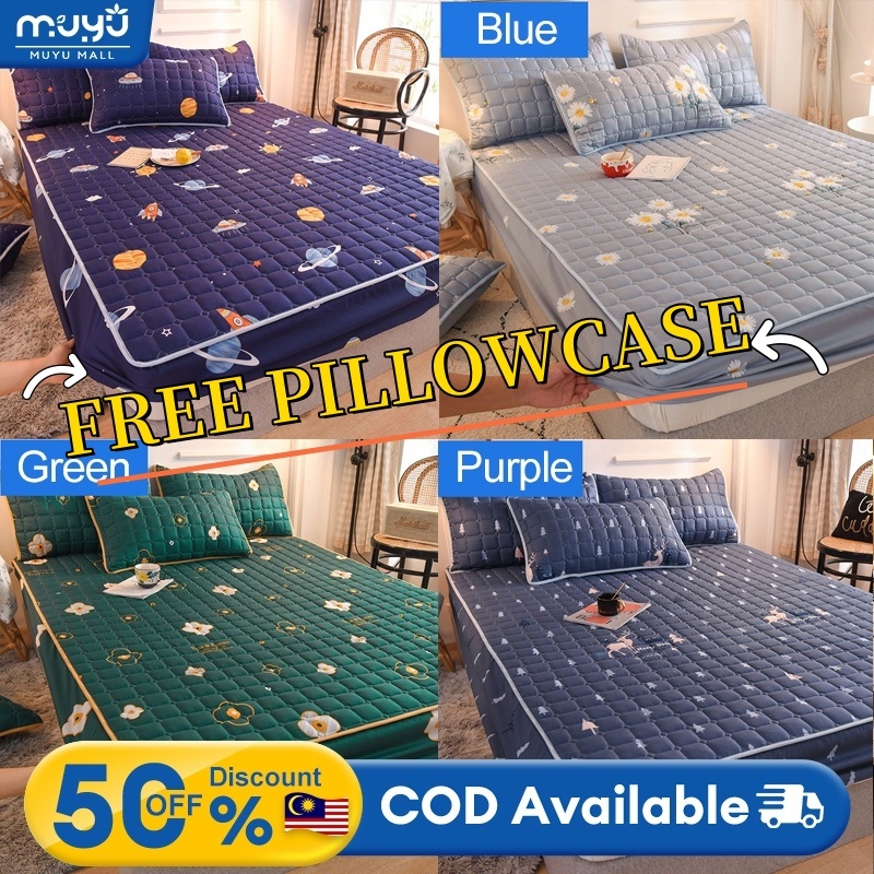 𝐌𝐔𝐘𝐔 Premium Cotton Cadar TC Bedsheet Single Queen King Fitted Bedsheet ...