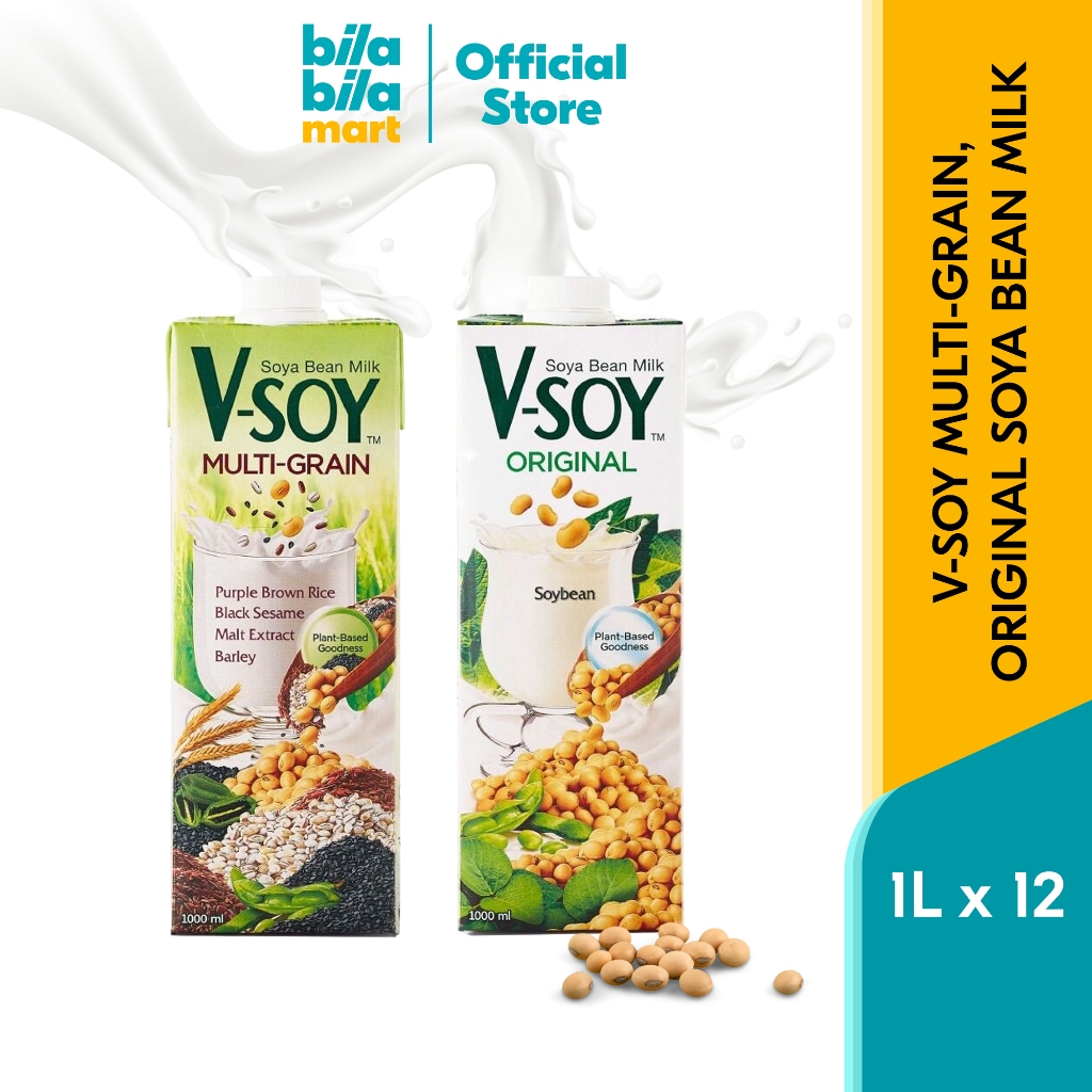 [12PC CARTON] V-SOY Soya Bean Milk (Multi-Grain, Original) 1L Soy Bean ...