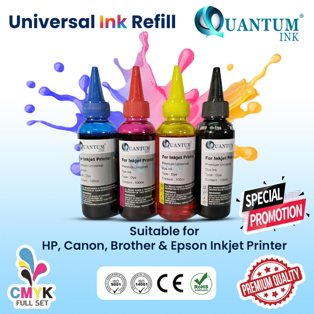 Universal Printer Refill Ink 100ml for Inkjet CISS Black Cyan Magenta ...