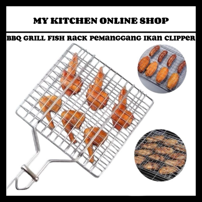 BBQ Grill Fish Rack Pemanggang Ikan Ayam BBQ Clipper Pembakar Ikan Ayam ...
