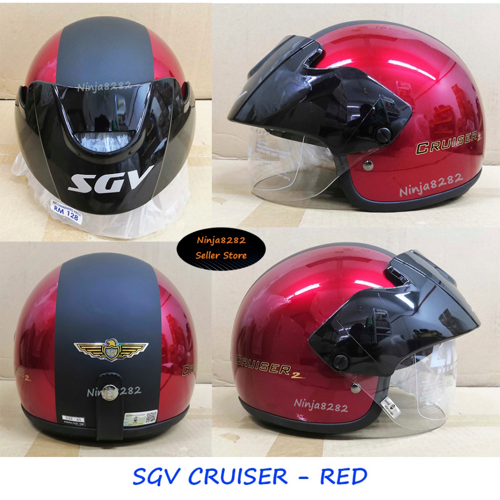 SGV Cruiser Visorex Half Cut Helmet - Red | Shopee Malaysia