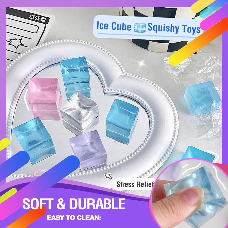 Cute Ice Cube Squishy Toys - Soft Elastic Decompression Pinch Toys for ...