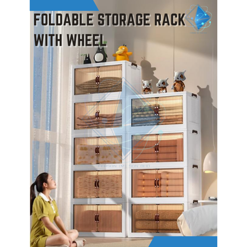 L45-75cm(1-5 Layers) Large Capacity Storage Cabinet 2 Doors Foldable ...