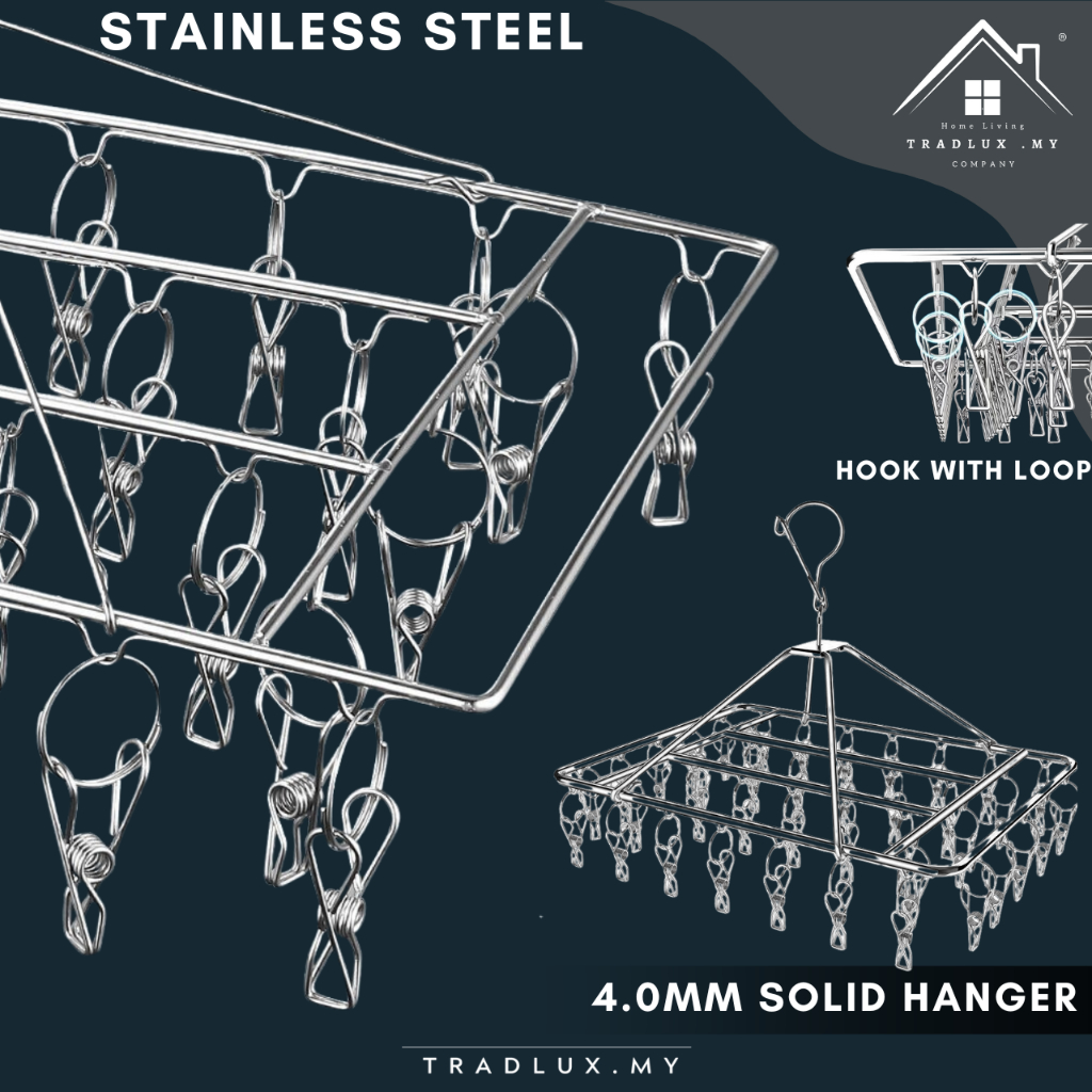 Tradlux 4.0mm Stainless Steel Hanger Rectangle Hanger with pegs Clipper ...