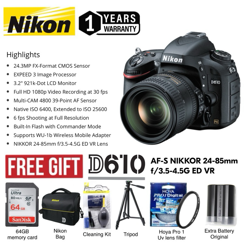 (NEW)FULL FRAME NIKON D610 24-85MM F/3.5-4.5G ED VR KIT SET ORIGINAL (1 ...