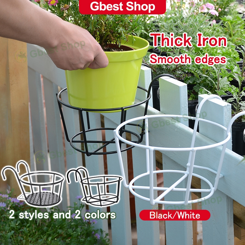 Outdoor Balcony Iron Flower Pot Rack Wall Hanging Planter Stand Plant ...
