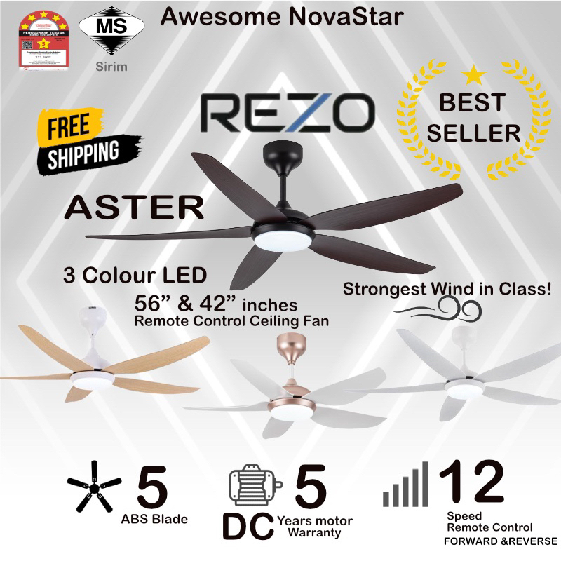 REZO ASTER 56”/42” Remote Control 5 Blades WITH 3 COLOUR LED LIGHT Baby ...