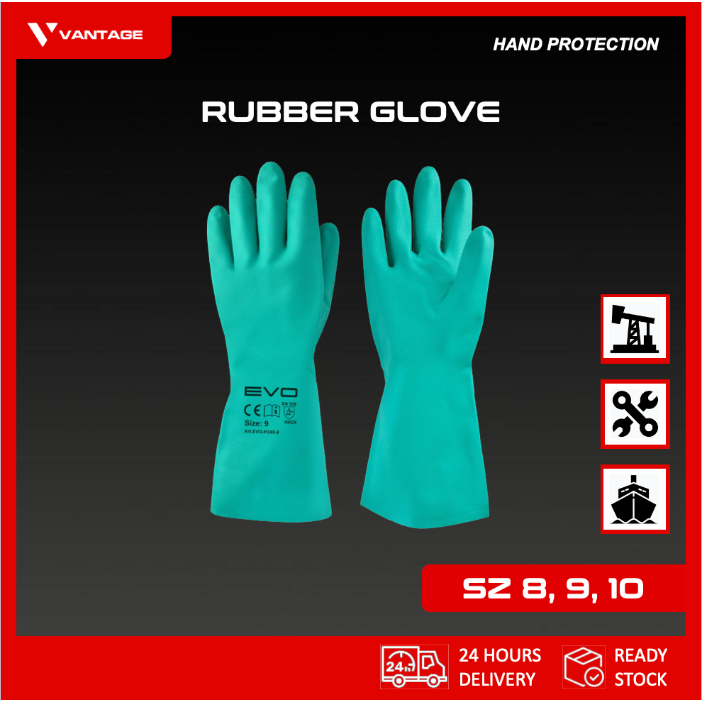 Lab Splash Spill Cleaning Dish Washing Nitrile Rubber Chemical Glove EN ...