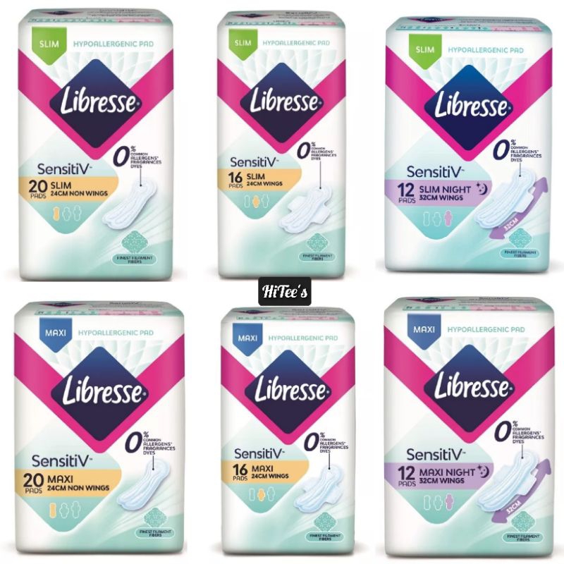 Libresse SensitiV Slim | Maxi Wing 24cm (16s) / Non Wing 24cm (20s ...