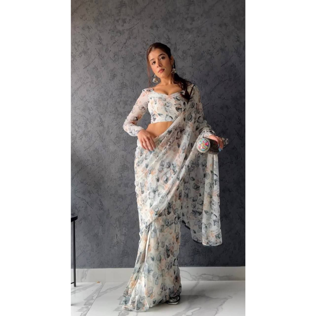 READY TO WEAR SAREE FLORAL DESIGN | Shopee Malaysia