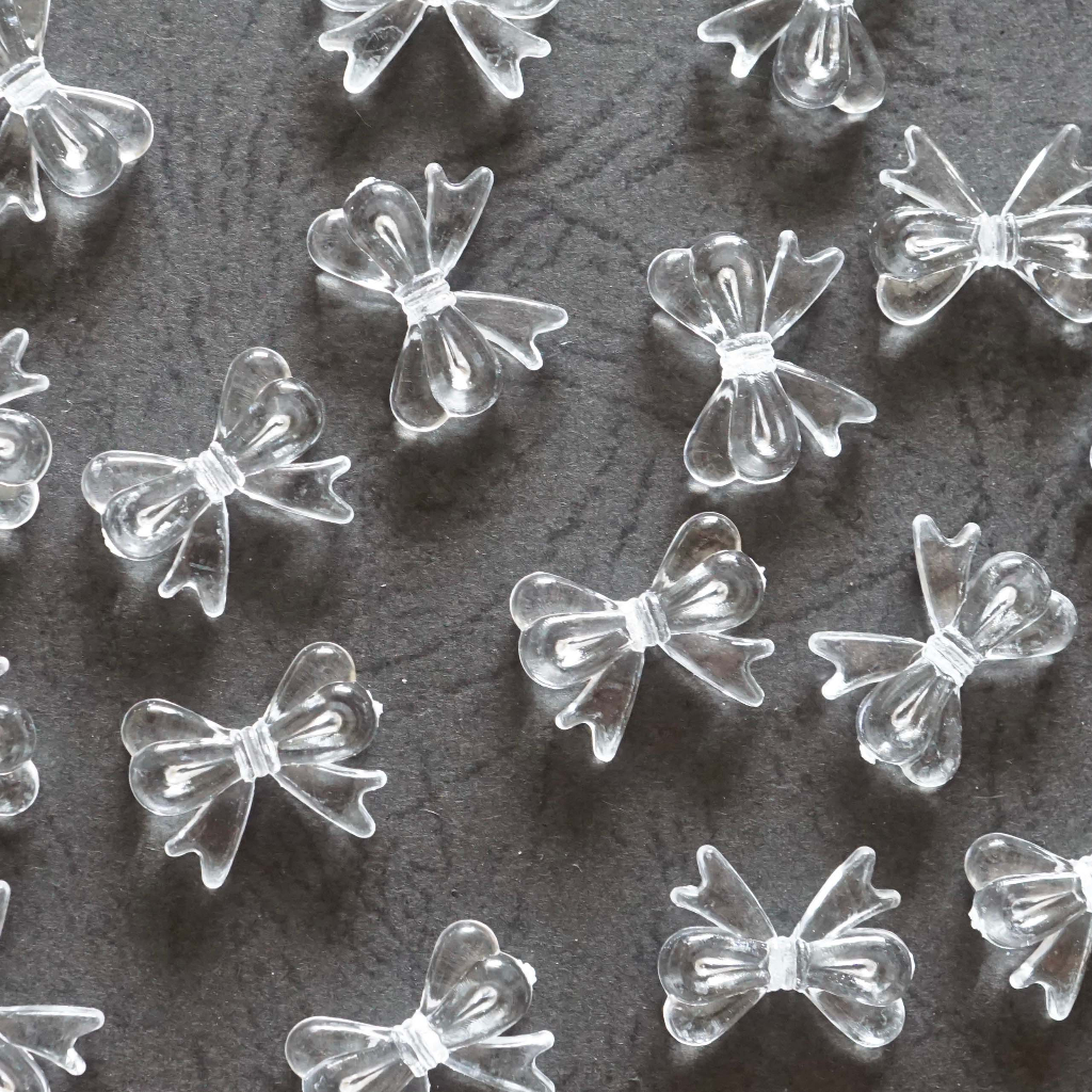 100 pcs transparent bow bead, Ribbon Tansparent Clear Acrylic Beads For ...