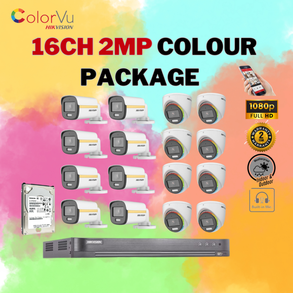HIKVISION CCTV Set (World No.1) 16CH 2MP ColorVu IDS-7216HQHI-M2/S/DS ...