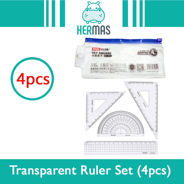 4-Piece Drawing Ruler Set Wave Line Multi-function Protractor Triangle ...