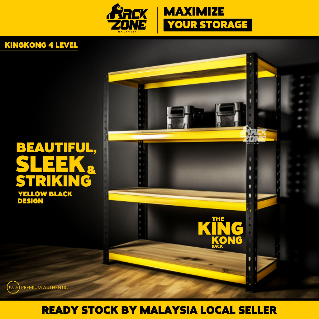 RACKZONE 4 Level Storage Rack Heavy Duty Rack Boltless Rak Besi ...
