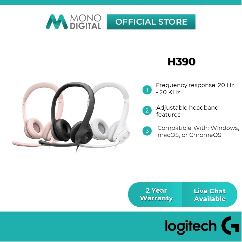 Logitech H390 Wired USB Type-A Stereo On Ear Headset - Noise ...