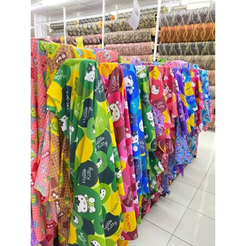 READYSTOCK KAIN COTTON KARTUN/ BIDANG 45/ MICKEY MOUSE, HELLO KITTY ...