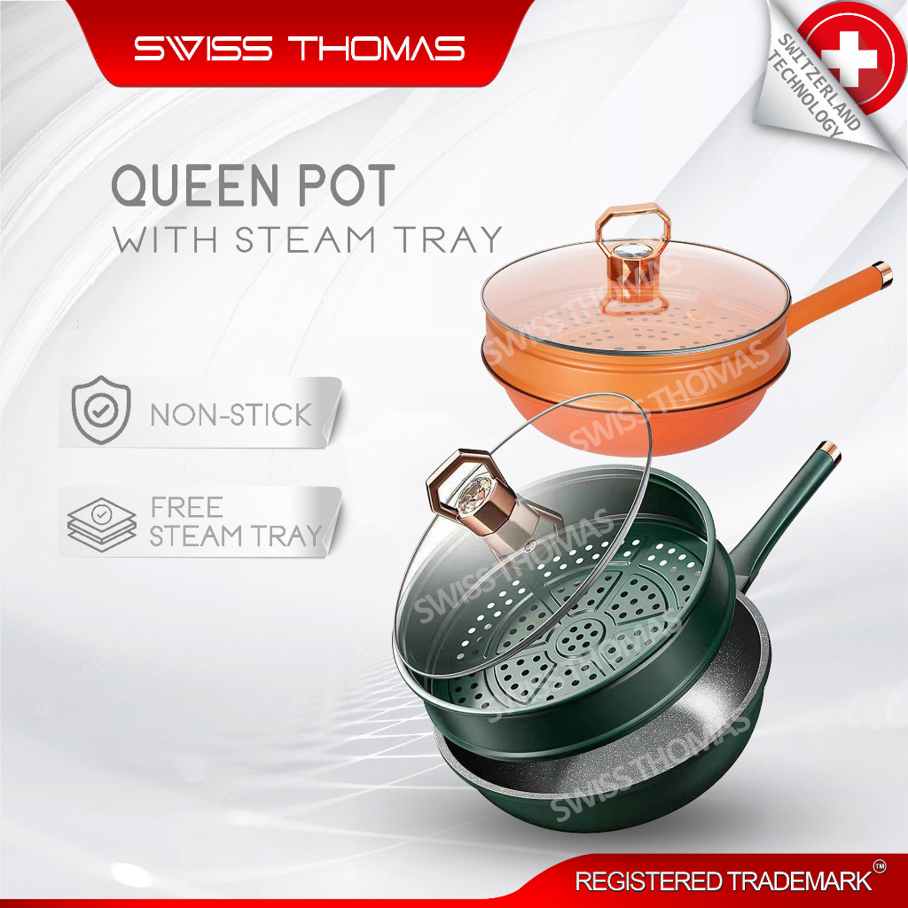 Swiss Thomas Household Queen Nonstick Pot Steamer, Frying Pan Pot with ...