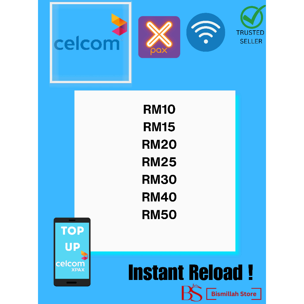 CELCOM /XPAX Topup Prepaid/Reload/ RM10 RM15 RM20 RM25 RM30 RM40 RM50 | Shopee Malaysia