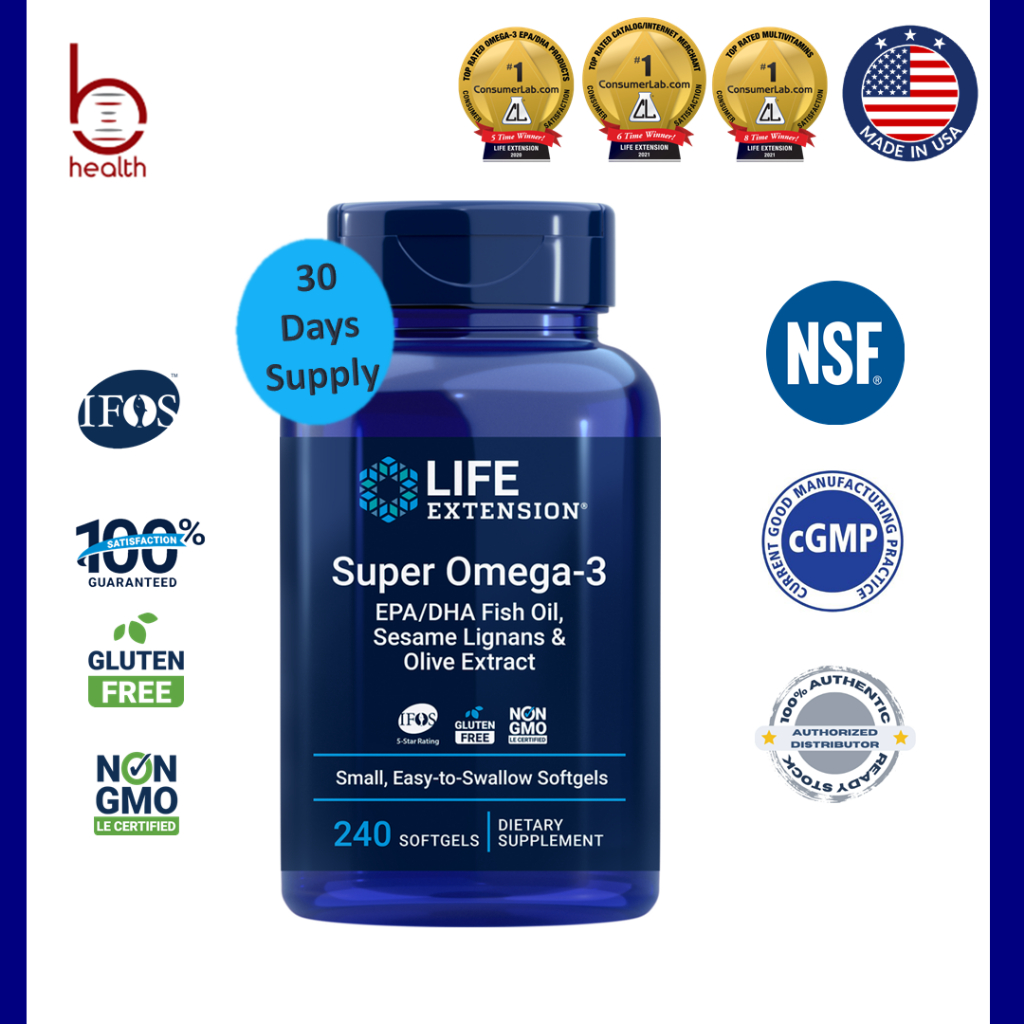 [Life Extension] Super Omega 3 EXP: 02/27, EPA/DHA Fish Oil, Sesame Lignans & Olive Extract, 240 ...