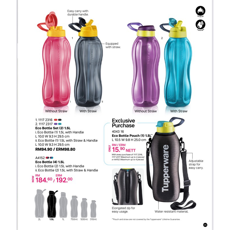 Tupperware Eco Bottle 1.5L With/Without Straw (FOC handle) | Shopee ...
