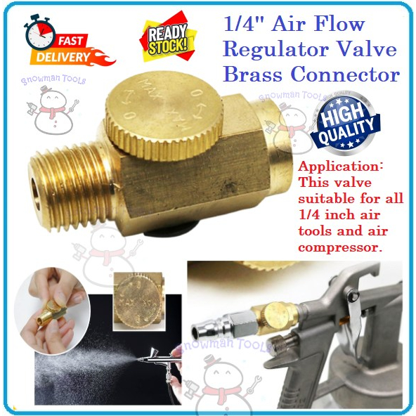 1/4'' NPT Air Regulator Valve Brass Connector Pneumatic Tool Flow Control Compressor Compressed ...