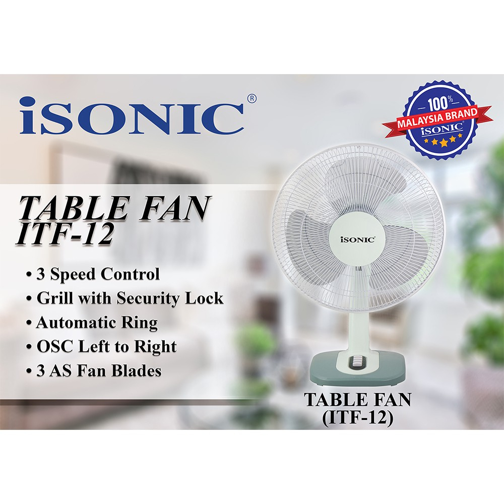 ISONIC 12" INCHES TABLE FAN SIRIM (NEW MODEL) | Shopee Malaysia