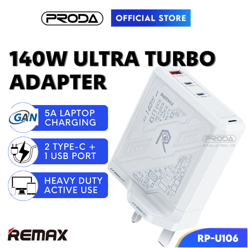 REMAX Fast Charging Laptop GaN Charger 140W USB Type C PD Chager Kepala ...